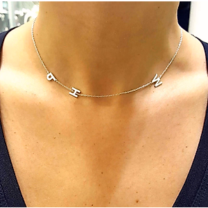 14k Sideways Initial Gold Necklace w Solitaire Diamond, Custom Multiple Letter Necklace, Personalized Solid Gold Initial Diamond Letter Necklace, Personalize Birthstone Bridesmaid Gift.