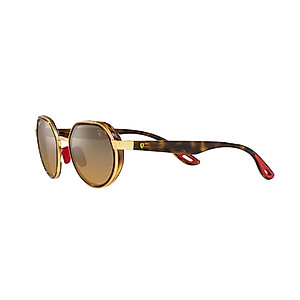 Ray-Ban RB3703M Scuderia Ferrari Collection Round Sunglasses, Gold/Brown Mirrored Grey Polarized, 51 mm