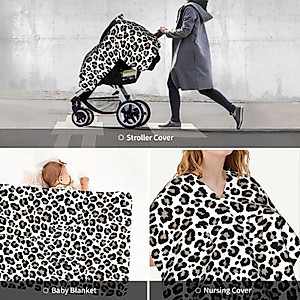 9CH Car Seat Canopy for Babies, Peekaboo Opening Minky Car seat Cover for Baby Mom Nursing Breastfeeding Covers, Minky Blanket for Infant Toddler (Leopard)