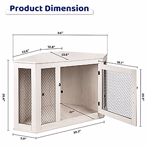 VITESSE Corner Dog Crate 44/52inch, Wooden Dog Crate Furniture for Medium Dogs, Durable Dog Kennel Indoor End Table, Decorative Puppy Kennel with Sturdy Mesh, Heavy-Duty Pet House with Portable Switch