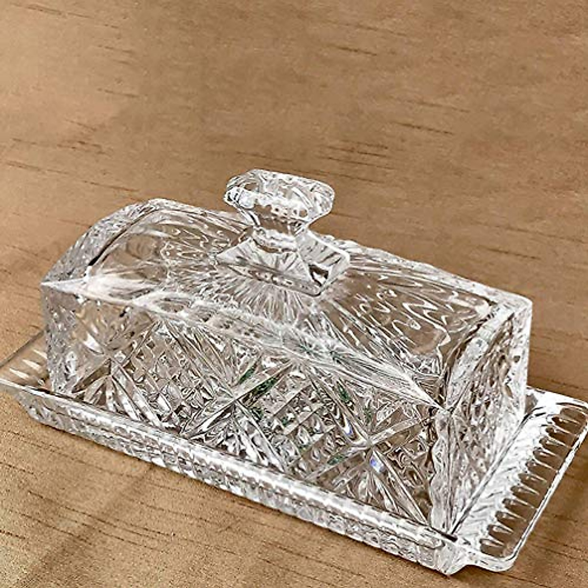 HEMOTON Glass Butter Dish with Lid Handle 2-Piece Design Butter Keeper Covers Crystal Covered Butter Dish Butter Container Dishwasher Safe Food Cake Dessert Fruit