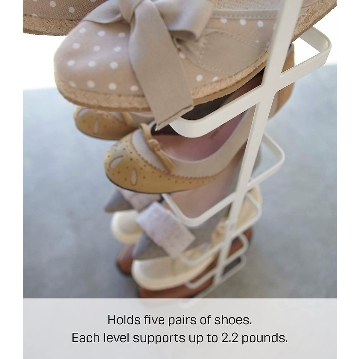 Yamazaki Home Compact Modern Metal Shoe Rack Stee Tall White