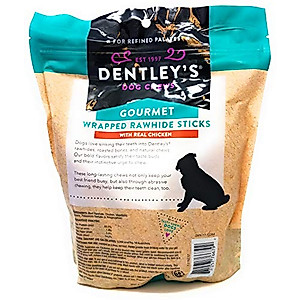 Dentley's Gourmet Wrapped Rawhide Sticks Dog Treats - Chicken 40 Count Per Pack