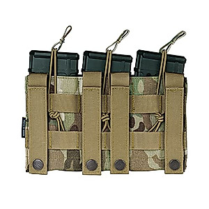 IDOGEAR Triple Mag Pouch, Open Top 5.56mm Magazine Pouch Fit for M4 M16 AR-15, Tactical Molle Mag Carrier Airsoft Hunting Military Gear (A:Multi-camo)