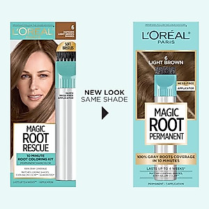 L’Oréal Paris Magic Root Permanent Hair Color, 10 Minute Hair Dye Kit to Rescue Roots with 100% Gray Hair Coverage, 6 Light Brown, 2 Pack (Packaging May Vary)