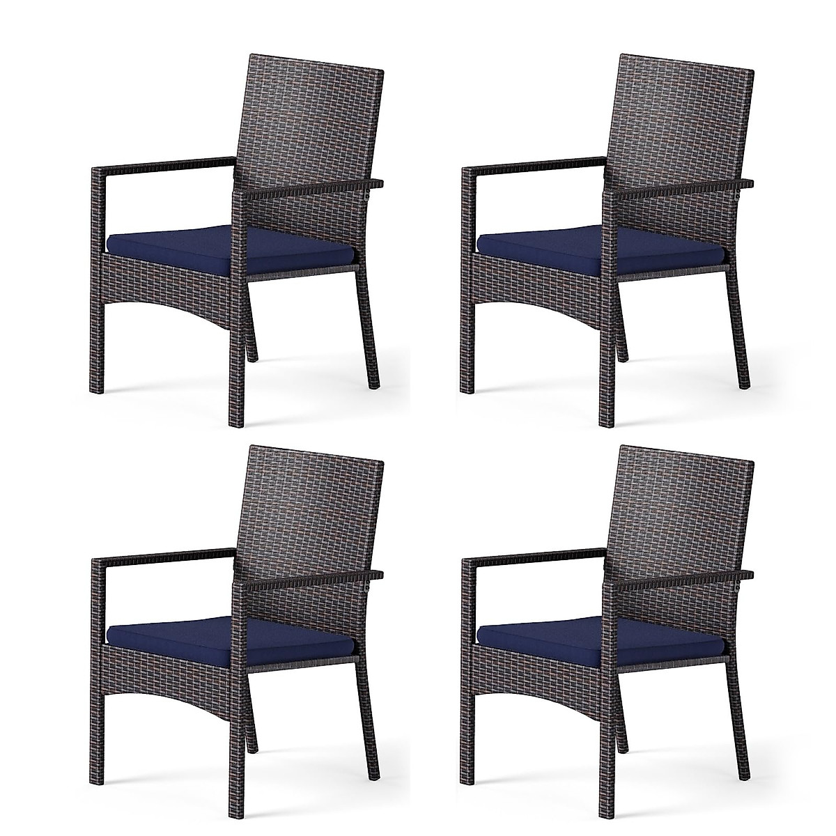 MFSTUDIO Patio Brown Woven Wicker Chairs Set, Oversized Outdoor Patio Wicker Rattan Dining Chairs Set of 4 with Extra Wide Seat, 4 Patio Resin Chair Sets with Armrests and Cushions, 330lbs