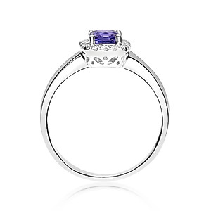 Gin and Grace 10K White Gold Genuine Tanzanite Ring with Diamonds for women | Ethically, authentically & organically sourced (Cushion-cut) shaped Tanzanite hand-crafted jewelry for her
