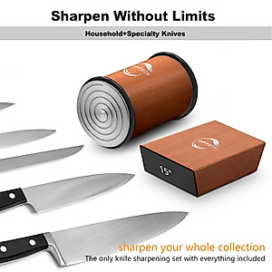 Toptzon Diamond Brown Rolling Knife Sharpener – Roller Knife Sharpener Kit with 15 & 20 Degree Magnetic Angle Stand & Leather Strop Paddle Kit - Easy Sharpening for Kitchen Knife (Modern Brown)
