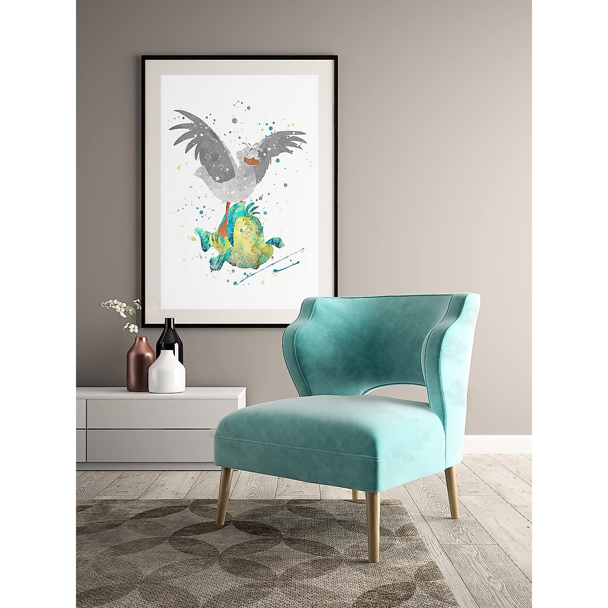 Scuttle and Flounder Print, Watercolor, Nursery Wall Poster, Holiday Gift, Kids and Children Artworks, Digital Illustration Art