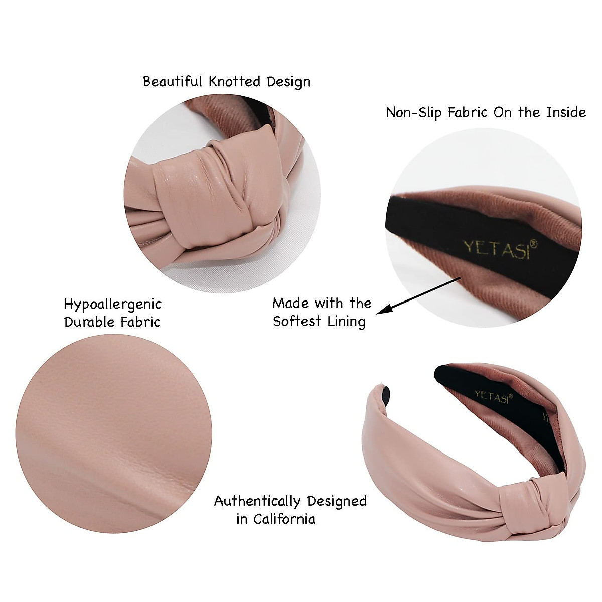 YETASI Headbands for Women Pink Trendy Head bands for Women's Hair Faux Leather Knotted Headband for Women is a Top Knot Womens Headbands Fashion Designer