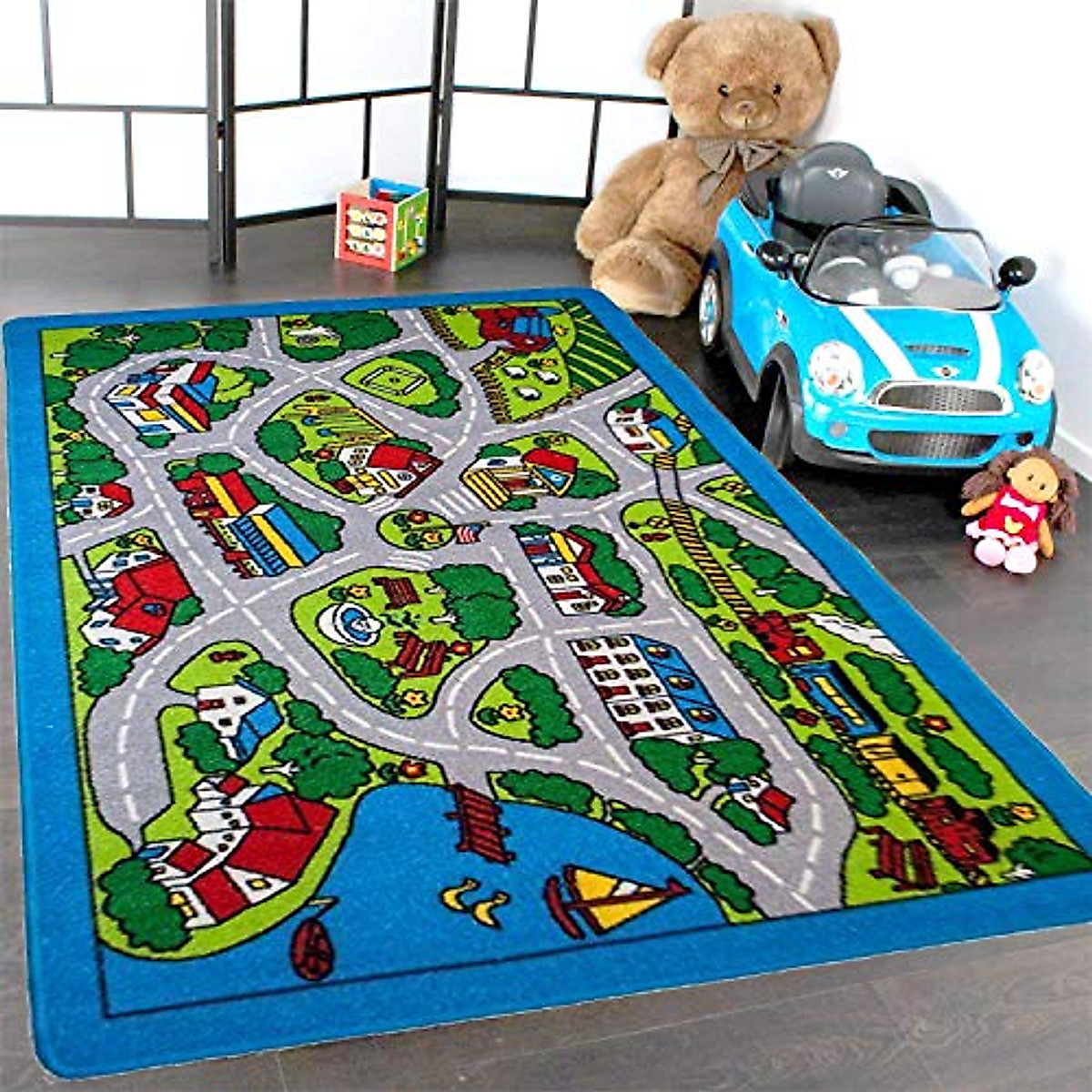 Mybecca Kids Rugs Street Map in Grey 5' X 7' Childrens Area Rug - Non Skid Gel Backing (59" x 82")