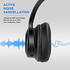 Bluetooth Headphones with Microphone, Over-Ear Wireless Bluetooth Headset with BT 5.0 USB Dongle, Active Noise Cancelling, Rechargeable, Hands-Free Calls, 80H Playtime for PC/Computer/Laptop/Cellphone