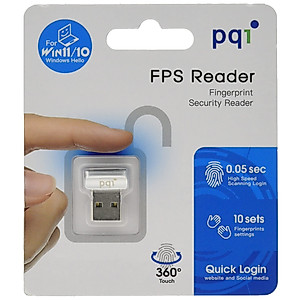 pqi DUFPSL2 USB Fingerprint Key,USB Dongle,Supports Windows Hello,360° Fingerprint Sensor, Domestic Support, Silver