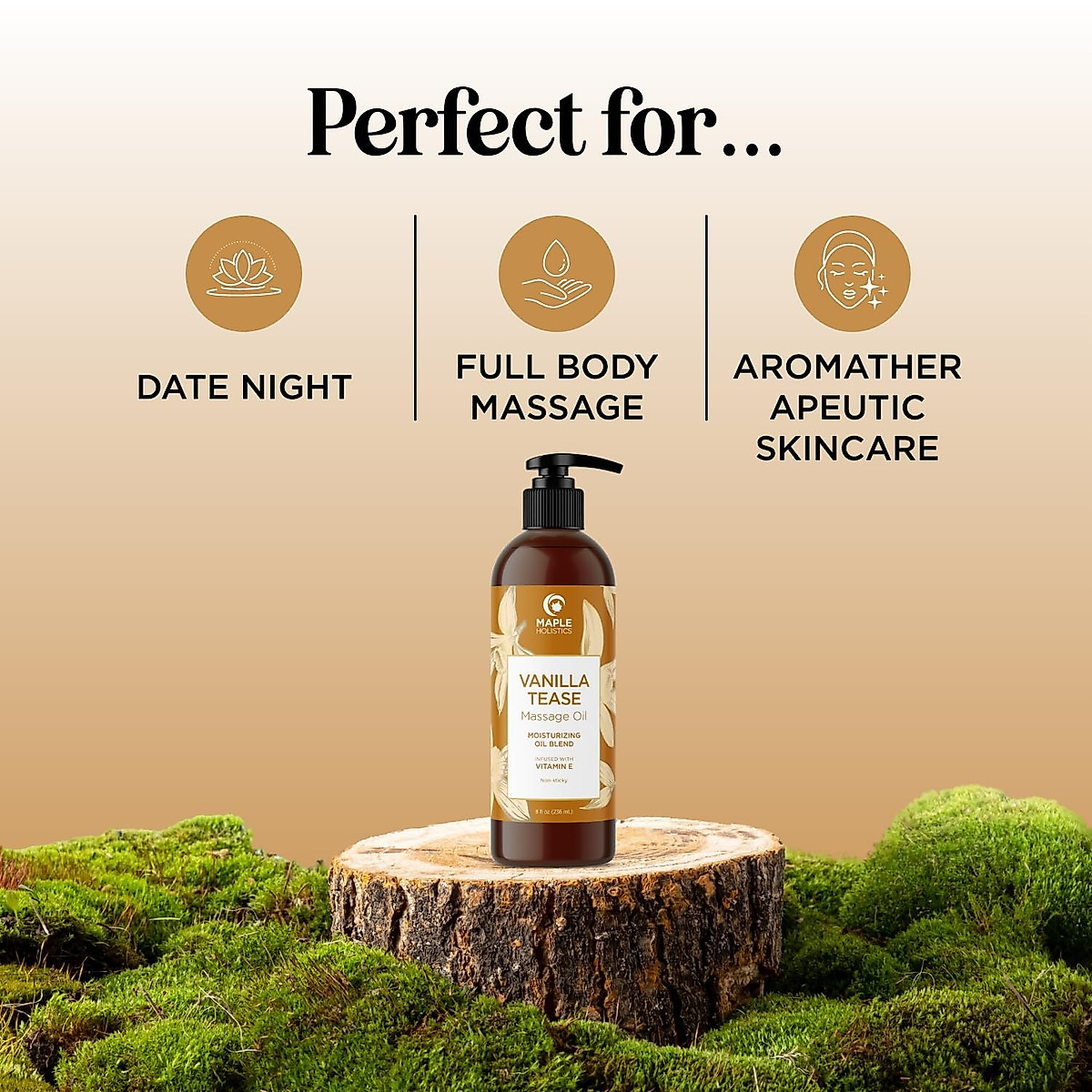 Vanilla Sensual Massage Oil for Couples - Irresistible Full Body Massage Oil for Date Night with Smooth Gliding Coconut and Sweet Almond Oil with Dreamy Vanilla Scent - Non GMO Gluten Free and Vegan