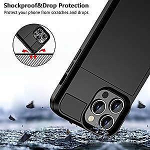 Vofolen for iPhone 14 Pro Max Case Wallet Credit Card Holder ID Slot Sliding Door Hidden Pocket Men Anti-Scratch Dual Layer Hybrid Bumper Armor Protective Shell Back Cover for 6.7 inch Black
