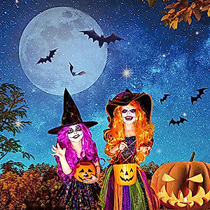 Msocio 5x7ft Polyester Halloween Backdrop Moonlight Pumpkin Fallen Leaves Photography Background for Birthday Baby Shower Trick or Treat Party Decoration Banner Photo Studio Props