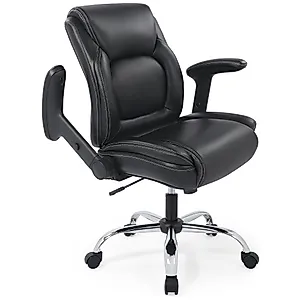 CHAIRMAN Multi-Purpose Premium Bonded Leather Padded Mid-Back Adjustable-Height/Tilt, Swivel Office Computer Desk Task Chair with Functional Arms, Black