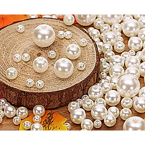 Shapenty 4mm 6mm 8mm 10mm 12mm White Round Pearls Beads Loose Spacer Beads for DIY Craft Necklaces Bracelets Earrings Rings Choker Jewelry Making and Dress Shirt Sweater Decorating Repairing, 380PCS