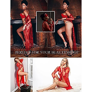 Avidlove Sexy Lingerie Robe for Women Lace Kimono Gown Bridal Babydoll Linngerie Red, M