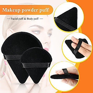 16 Pcs 2 Size Powder Puff Soft Triangle Makeup Puff Cosmetic Foundation Shape Velour Body Face Powder Puff with Strap Makeup Sponges Puff for Contouring Loose Powder Eye Corner (Black)