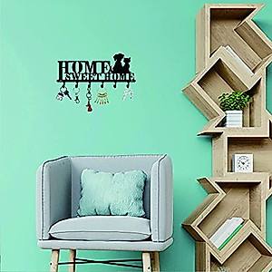 CREATCABIN Hook Hanger Wall Key Holder Metal Decorative Mounted Coat Hanger with Word Sweet Home and Dogs Feature Design Organizer Rack with 6 Hooks for Wall, Bathroom, Kitchen, Entryway