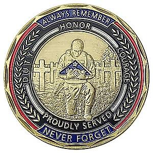 AtSKnSK US Military Challenge Coin Veteran Coin - Stand for The Flag, Kneel for The Fallen