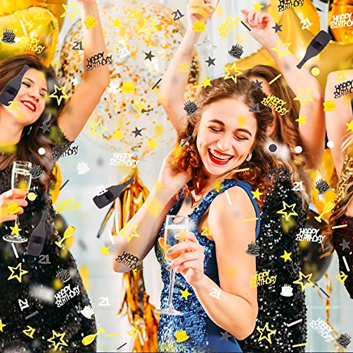 3000 Pieces 21th Birthday Confetti 21 Number Confetti 21th Party Confetti Metallic Foil 21 Table Scatter Confetti Decorations for 21 Birthday Party DIY Arts and Crafting, Gold, Black and Silver