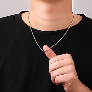 Fiusem Silver Tone Chain for Men, 2.5mm Mens Chain Necklaces, Stainless Steel Box Chain Necklace for Men and Women, Mens Necklace 20 Inch