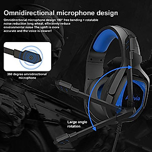 Anivia Gaming Headset Xbox One Headset with Noise Canceling Mic Over Ear Headphones Compatible with PC, PS4, Xbox One Controller MH602 Blue