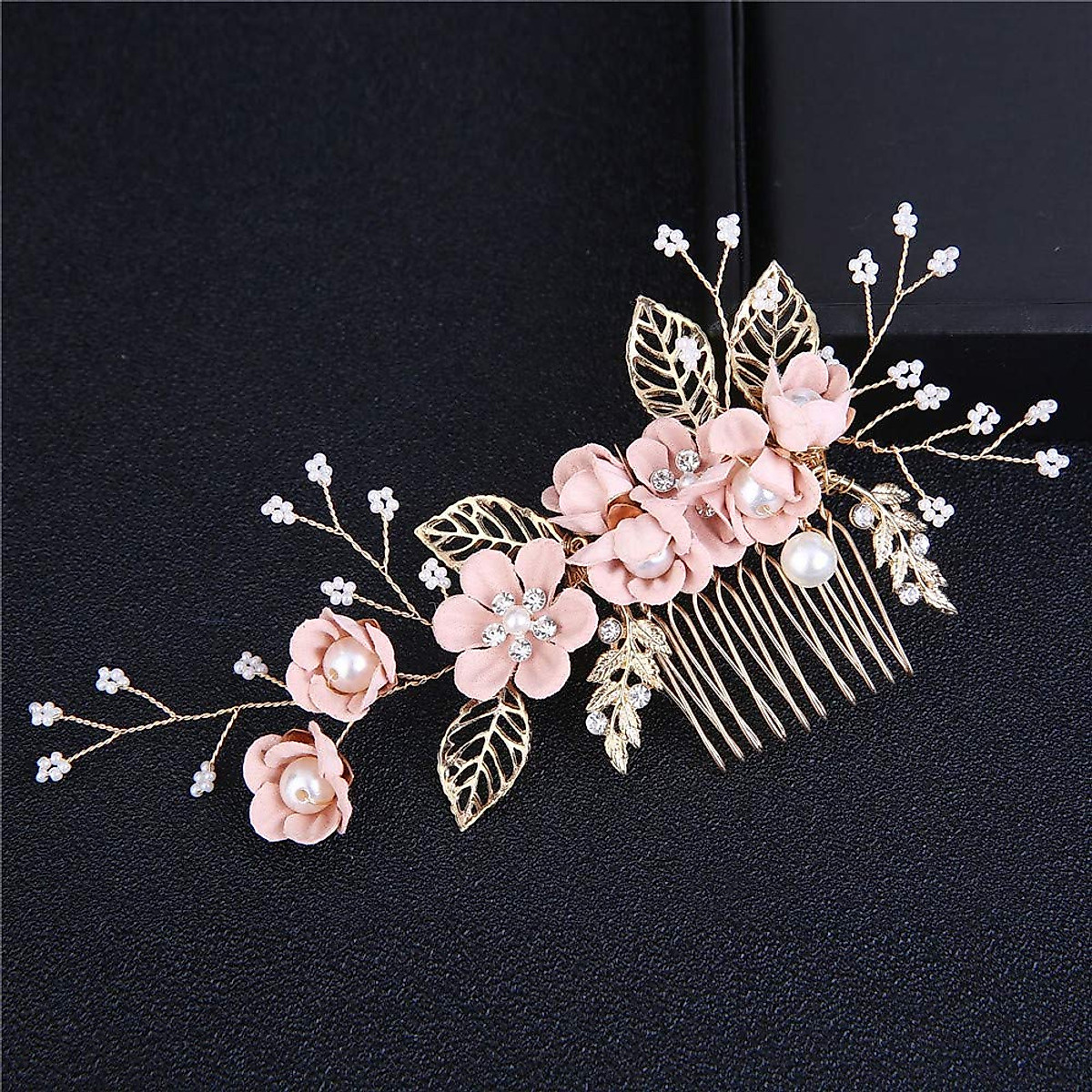 Hair Side Combs Bride Wedding Hair Comb Flowers Pearl Bridesmaids Hair Piece Accessories Vintage Bridal Hair Clips for Women and Girls (Pink)