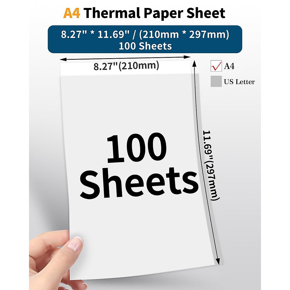 A4 Thermal Paper - 8.27” x 11.69” (210mm x 297mm) Quick-Dry Printing Paper, Compatible with Phomemo M08F-A4 M832 M831 M833 M834 M835 Q301 Q302 Thermal Printer for Documents Contracts, 100 Sheets