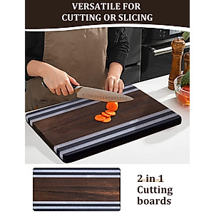 Fkksparkler Marble and Wood Cutting Boards, 14 X 7 inches Charcuterie Boards, Acacia Wood Serving Board for Kitchen, Cheese Board with Black and White Marble Edges Trays For Serving Food.