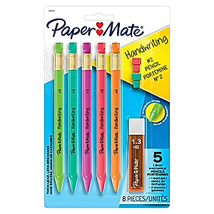 Paper Mate Handwriting Triangular Mechanical Pencil Set with Lead & Eraser Refills, 1.3mm, Fun Barrel Colors, 8 Count