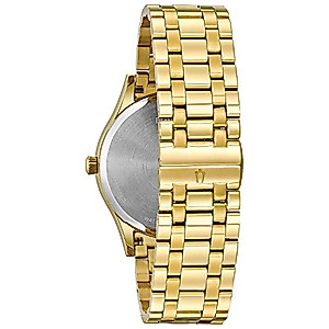 Bulova Men's Classic Gold Tone Stainless Steel 3-Hand Date Quartz Watch with Black Diamond Dial Style: 97D108