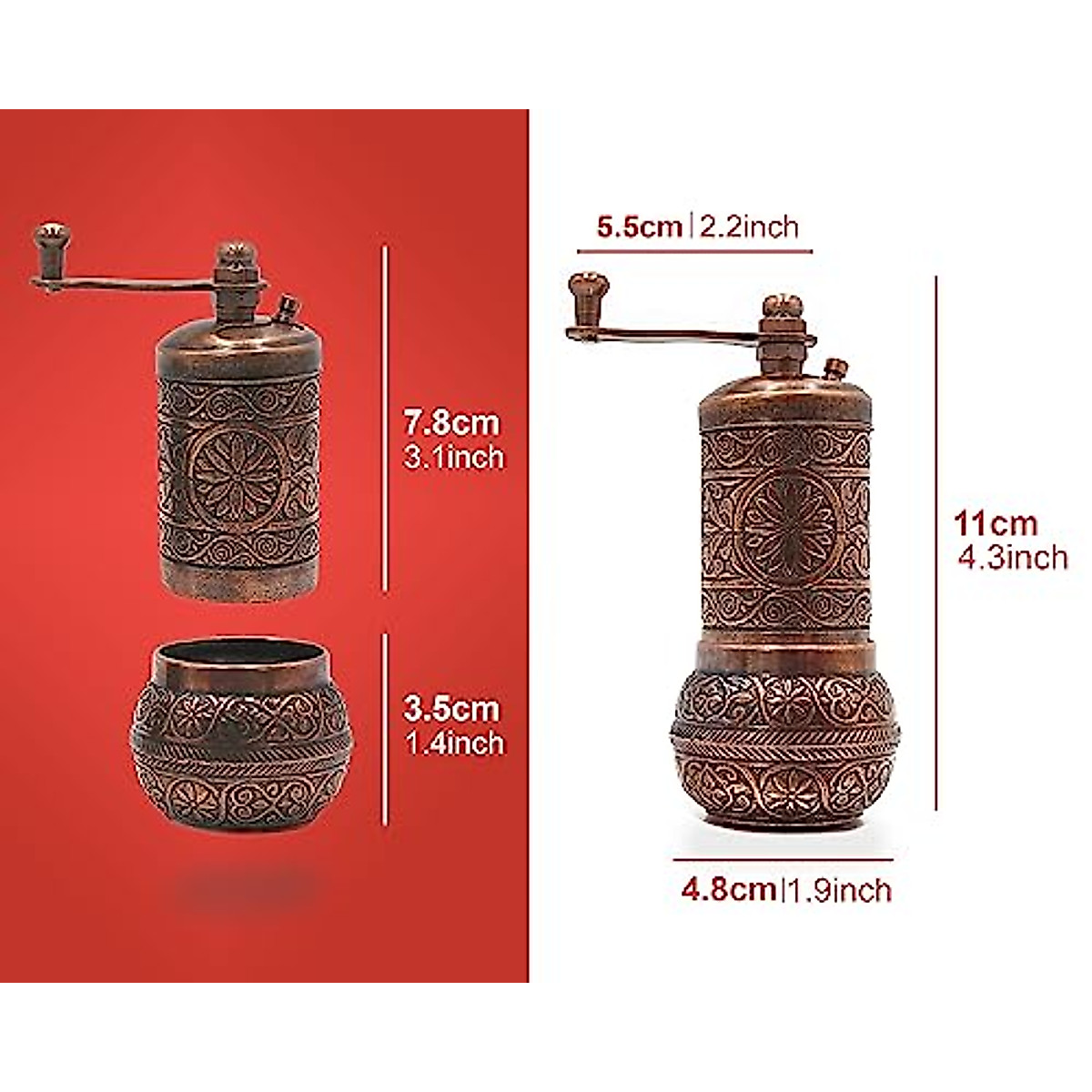 Küchengeräte Decorative Black Pepper & Coffee Grinder Refillable Turkish Spice Mill with Adjustable Coarseness - Manual Pepper Mill with Handle - Spice Grinder Metal with Hand Crank - Best Gift Idea
