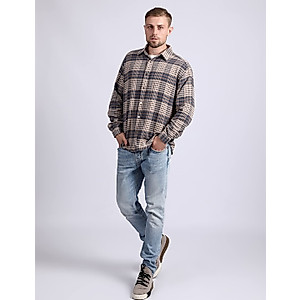 Locachy Men's Casual Cotton Plaid Shirts Long Sleeve Button-Down Flannel Overshirt Jacket Blue Plaid-L