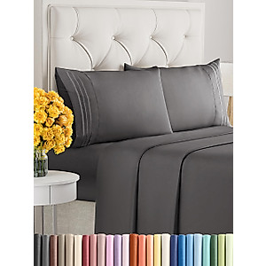 Full Size 4 Piece Sheet Set - Comfy Breathable & Cooling Sheets - Hotel Luxury Bed Sheets for Women & Men - Deep Pockets, Easy-Fit, Extra Soft & Wrinkle Free Sheets - Dark Grey Oeko-Tex Bed Sheet Set