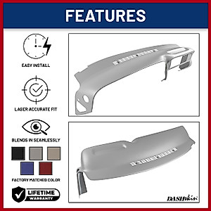 DashSkin Molded Plastic Dash Cover Compatible with 1997-2000 C1500/K1500 Tahoe Suburban Yukon & 1997-2000 Escalade in Medium Grey - Easy Cracked Dashboard Fix - Made in America