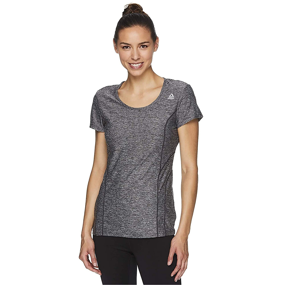 Reebok Womens Reversed Marled Basic T-Shirt, Black, Small
