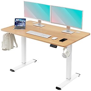 MOUNTUP Height Adjustable Electric Standing Desk - 48 x 24 Inches, Quick Assembly Sit Stand Desk with Memory Controller, Oak