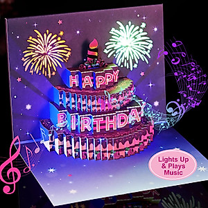 Yinqing Birthday Cards, Light and Music Birthday Cake Happy Birthday Card, 3D Pop Up Birthday Gift Greeting Card for Women Men Kids Husband Wife Mom Dad Daughter