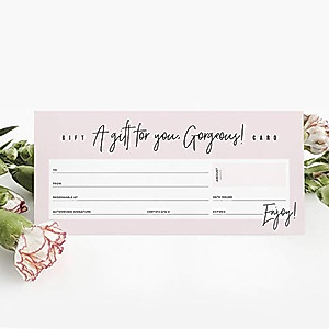 Bliss Collections Blank Gift Certificate, Hello Gorgeous, Card and Paper Vouchers for Small Businesses, Hair Salons, Beauty Bars, Restaurants, 4"x9" Heavyweight Cards (25 Certificates)