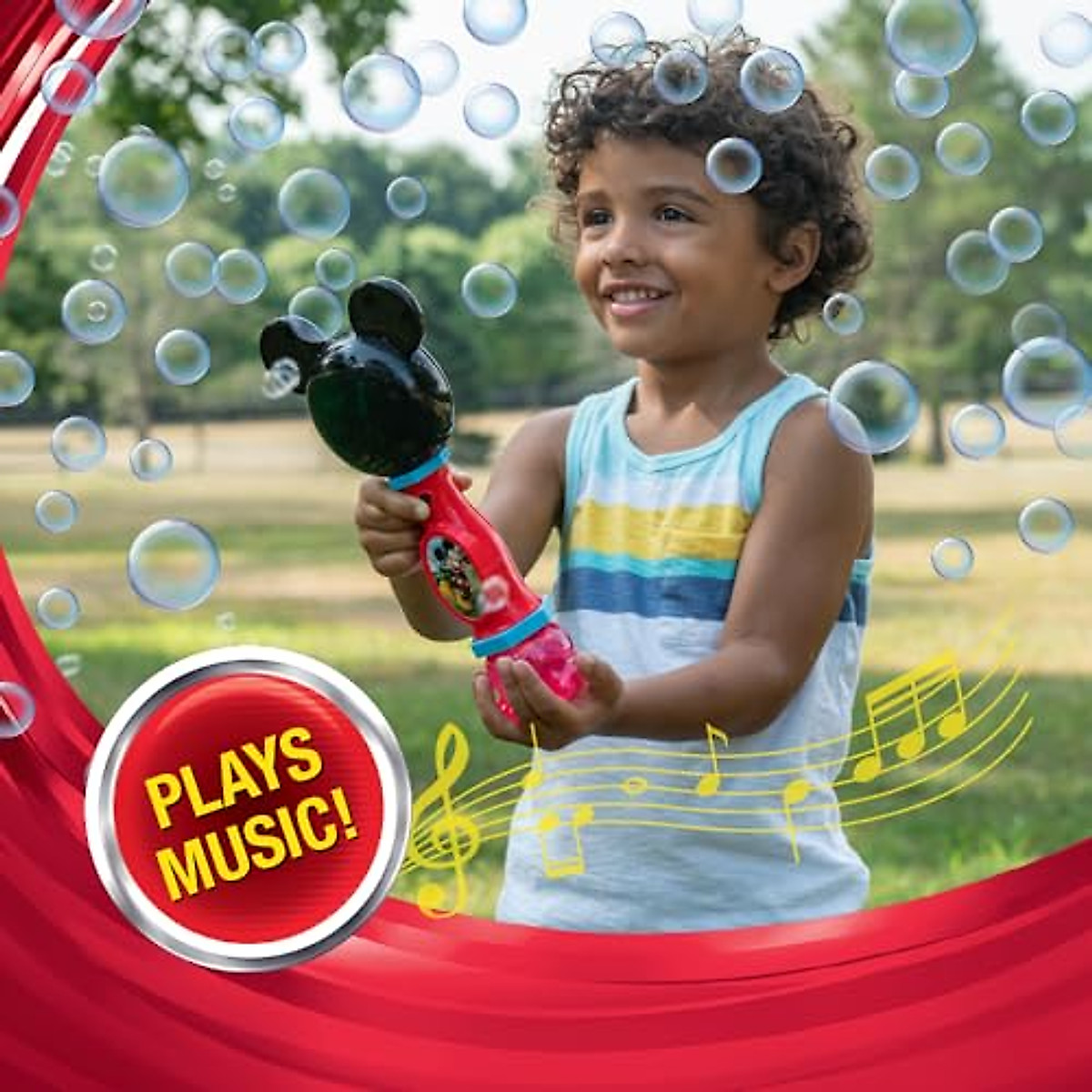 Little Kids Disney Mickey Mouse Light and Sound Musical Bubble Wand, Includes Bubble Solution, Multi (20511)