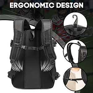 MARITTON Lacrosse Bag Backpack – Lacrosse Backpack Holds All Lacrosse or Field Hockey Equipment - Two Stick Holders and Separate Cleats Shoe Compartment. (BLK)