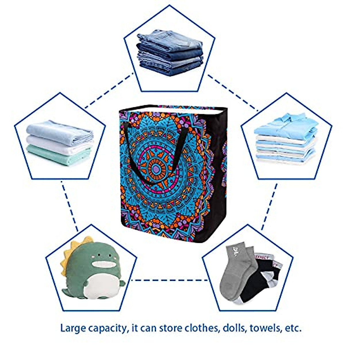 Mandala Geometric Floral Laundry Basket Collapsible Storage bin with Handles for Hamper,Kids Room,Toy Storage