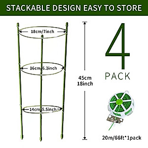 4 Pack Tomato Cage for Garden Plant Support, 18 inches Small Tomato Trellis with Adjustable Rings, Plant Stakes for Peony Support, Tomato Stakes Rings for Climbing Plants