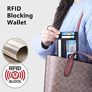 Teskyer Slim Wallet for Women, RFID Blocking Credit Card Holder Wallet with Zipper Pocket and Easy to Attach Keychain - Lichee Black