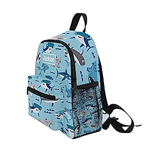 Sinestour Custom Shark Kid's Backpack Personalized Backpack with Name/Text Preschool Backpack for Boys Customizable Toddler Backpack for Girls with Chest Strap
