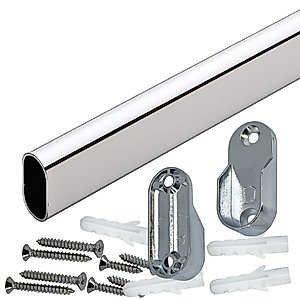 CUSTOM CUT | Oval Closet Rod | Up to 36" | Screw-on Wall Brackets | Polished Chrome