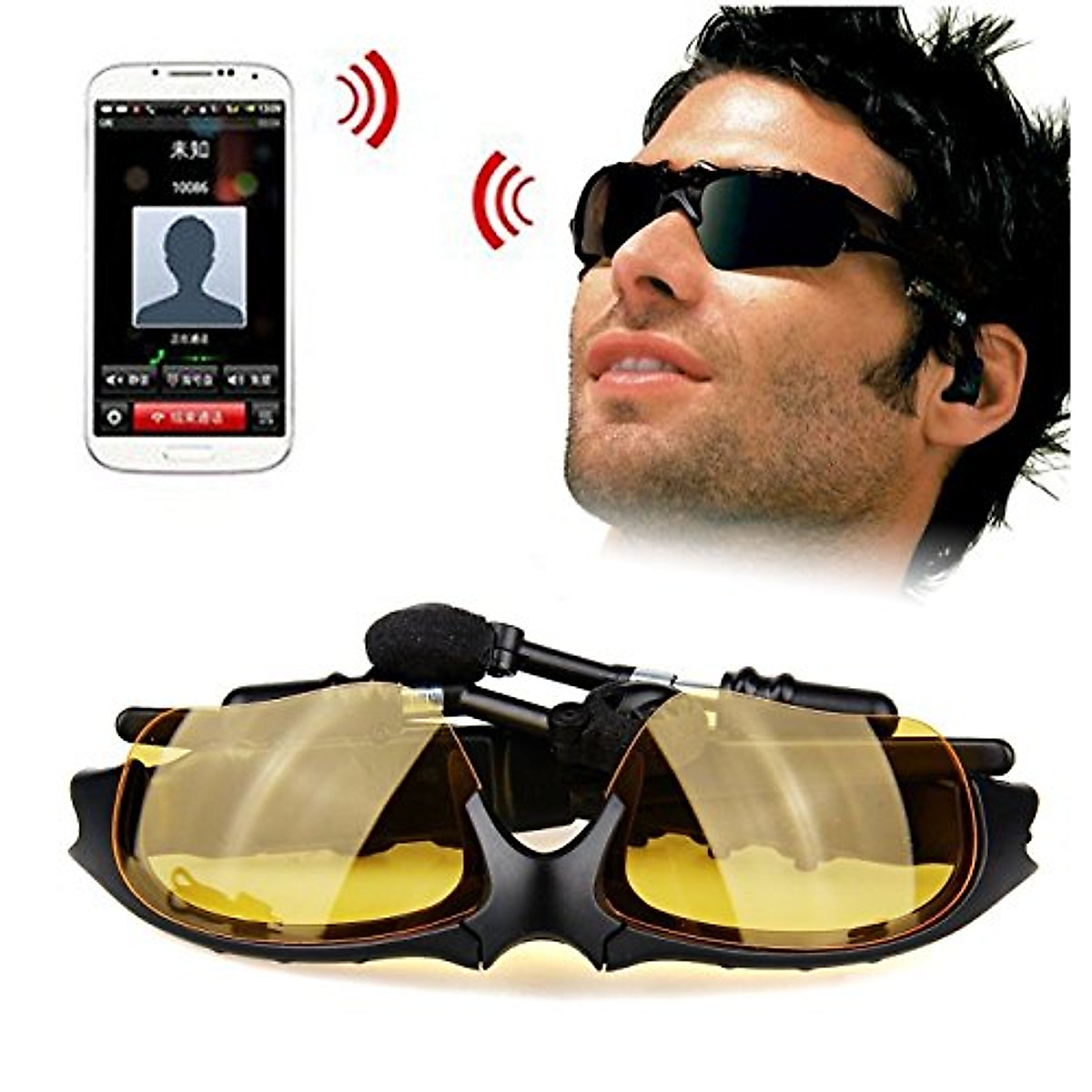 Elinka Wireless Music Bluetooth Sunglasses Headset Headphone with Stereo Handsfree for iPhone 5S 6 Plus, Samsung Galaxy S3 S4 S5, HTC, LG and All Smart Phones or PC Tablets+Replaceable 3 Pair Lens